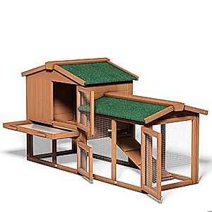ADTEST Two Tier 58'' Large Wooden Rabbit Hutch, Chicken Coop Bunny Animal Hen Cage House, Pet House for Small Animals with Stairs & Cleaning Tray, Brown