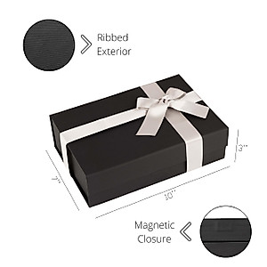 Purple Q Crafts Premium Black Gift Box with Magnetic Closure - 10x7x3 inches - Includes Ribbon and Gift Card - Elegant Presentation Box for All Occasions