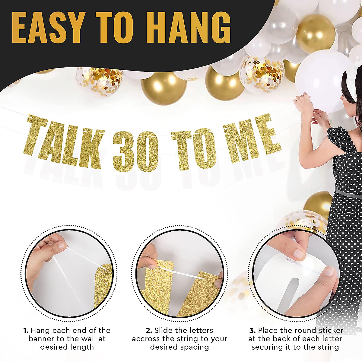 Pre-Strung Talk 30 To Me Banner - Dirty 30 Birthday Decorations for Her & Him , 30 Flirty and Thriving , Talk Thirty to Me , 30th Bday Decor 30 Years Birthday Banner for Women & Men - By Prazoli