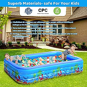 FUN LITTLE TOYS 118" x 72" x 22" Inflatable Swimming Pool, Oversized Thickened Family Blow Up Pool for Kids and Adults, Above Ground Kiddie Pool for Garden, Backyard, Summer Water Party