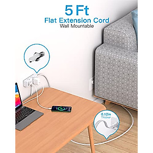 Flat Plug Power Strip, 5Ft Ultra Thin Flat Extension Cord with Multiple Outlets - 6 Outlet 3 USB Ports (1 USB C), Desktop Power Strip with No Surge Protection, Cruise Ship, Dorm Room Travel Essentials