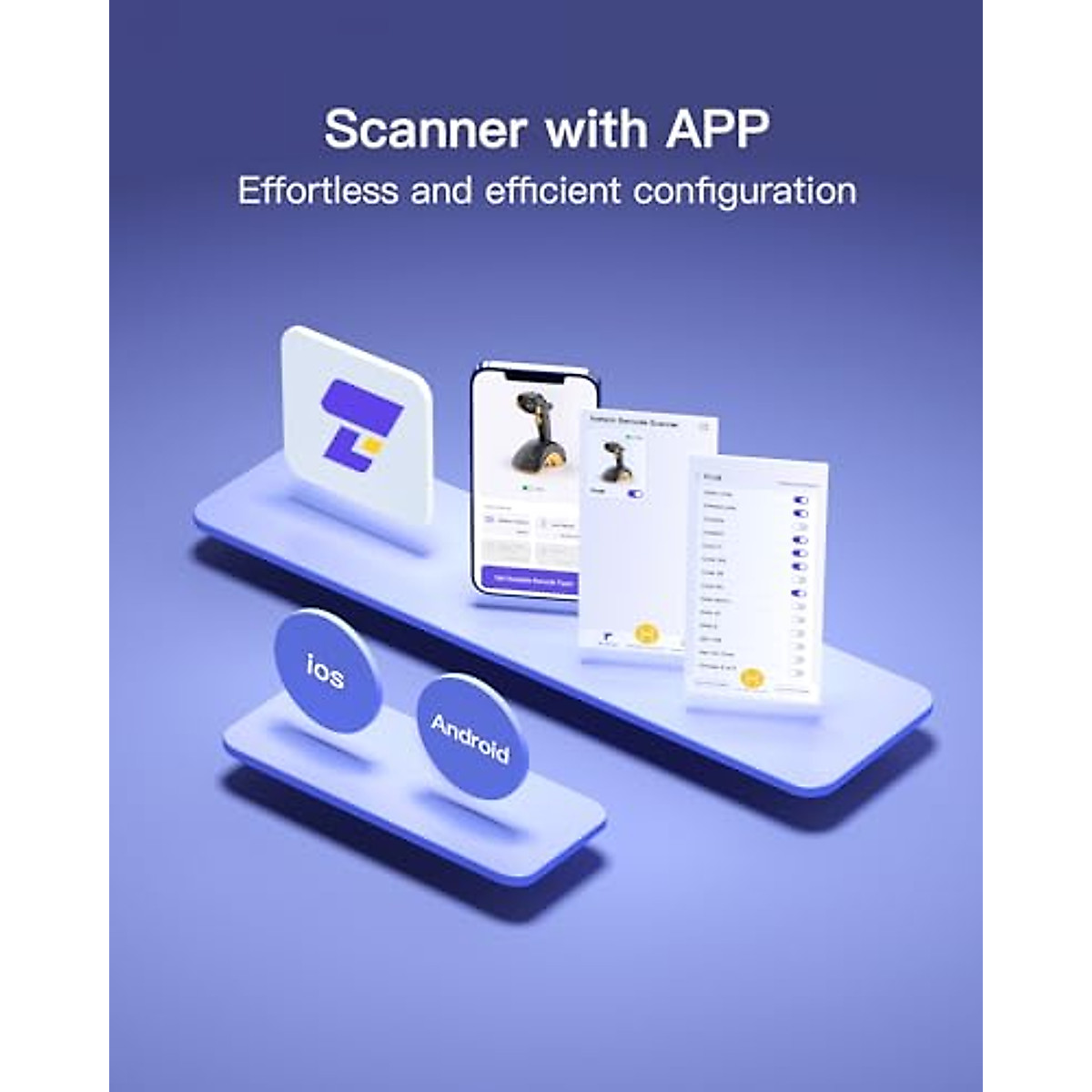 Inateck Bluetooth Barcode Scanner, 2D 1D Wireless Handheld Scanner, QR Code Scanner, Equipped with a Touchscreen and Smart Base, CMOS+CCD Dual modules, Larger scanning Range, Supports app SDK, P8.