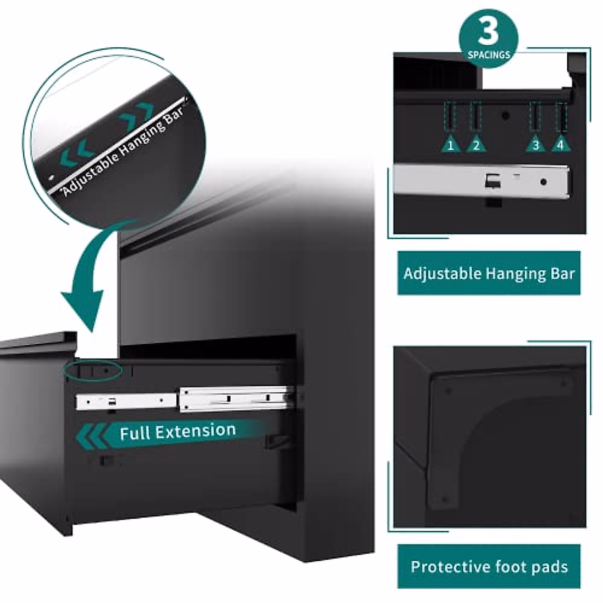 Aobabo 4 Drawer Metal Lateral File Cabinet with Lock,Metal Storage Cabinet for Hanging Files Letter/Legal/F4/A4 Size,Steel Filing Cabinet for Home Office,Assembly Required (Black,4 Drawer)…