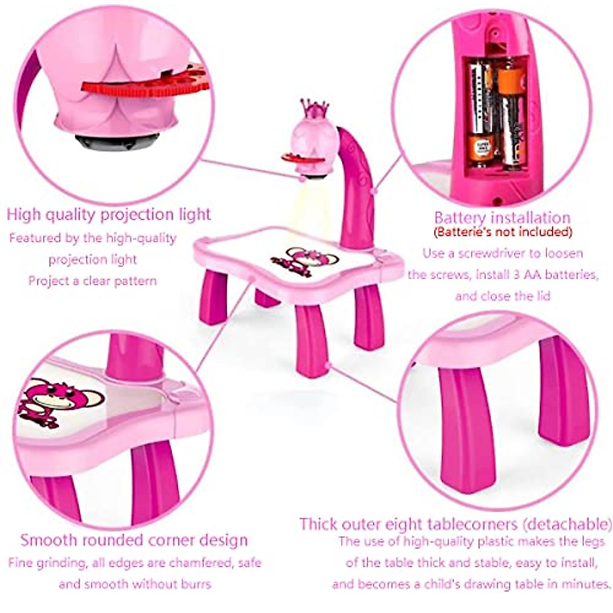 KETIEE Drawing Projector Table for Kids, Trace and Draw Projector Toy Set, Art Projector Painting Table Board Toy with Light & Music, Educational Drawing Toys for Toddler Boys Girls Age 3+ (Pink)