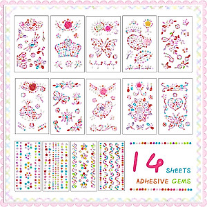 JenPen 2 Pcs Decorate Your Own Baseball Cap with 14 Sheets Adhesive Gems Stickers Rhinestone Glitter Gem Stickers with Unicorn Tote Bag, Funny Creative DIY Arts Crafts Activity for Kids Girls Toys