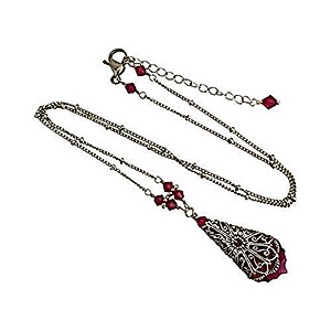 HisJewelsCreations Baroque Crystal Filigree Pendant Necklace (Berry Tone)