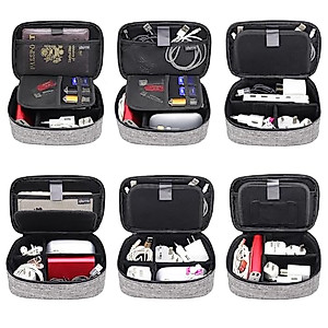 sisma Travel Cords Organizer Universal Small Electronic Accessories Carrying Bag for Cables Adapter USB Sticks Leads Memory Cards, Grey 1680d Fabrics