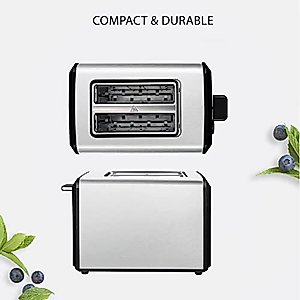 Toaster 2 Slice Stainless Steel Digital Toaster with Countdown Timer, Easy to Use, 800W, 6 Toast Settings, Reheat, Defrost, Cancel Functions, Removable Crumb Tray, Extra Wide Slots Bread Toaster