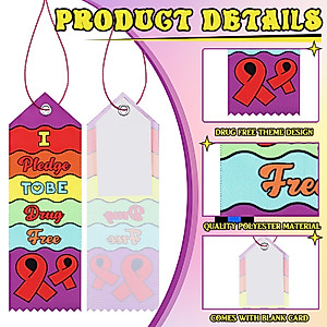 Hollowfly 60 Pcs Red Ribbon Week Award Ribbons Bulk Drug Free Participant Award Ribbon Red Ribbon Participant Medal Ribbons with Card and Rope for Red Ribbon Week School Office Drug Prevention Favors