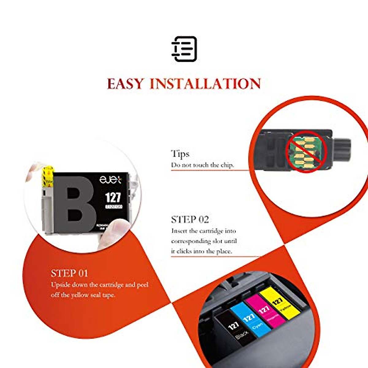127 127XL Ink High Capacity Black & Color Cartridge ejet Remanufactured for Epson 127 T127 for NX530 625 WF-3520 WF-3530 WF-3540 WF-7520 645 545 630 840 845(4 Large Black, 2 Cyan, 2 Magenta, 2 Yellow)