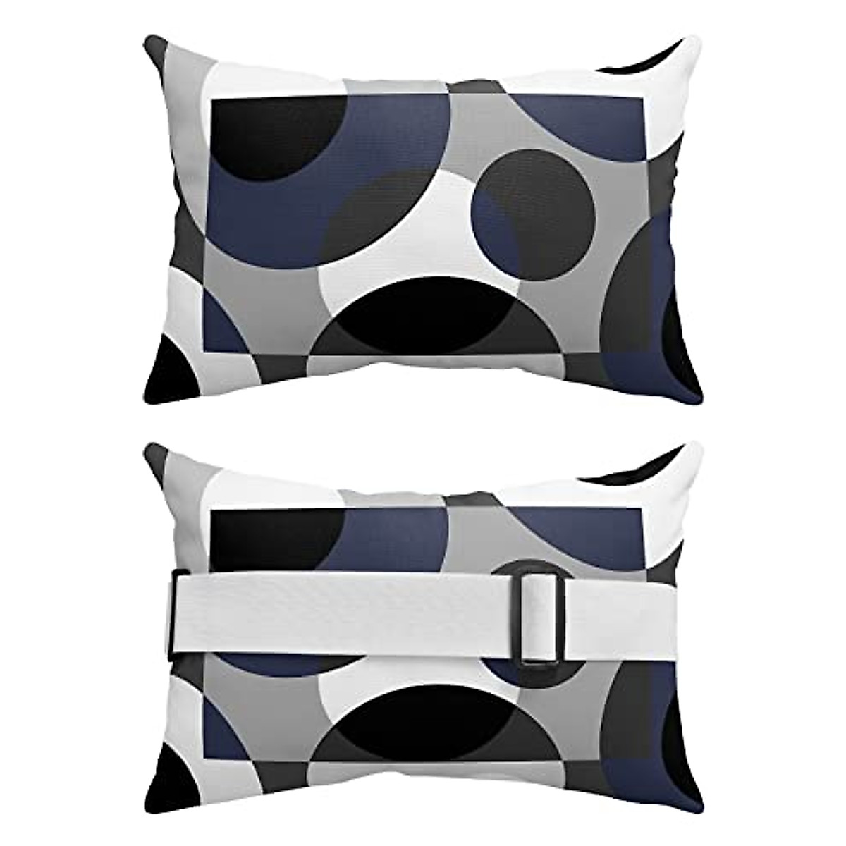 Recliner Head Pillow Ledge Loungers Chair Pillows with Insert Navy Blue and Grey Geometry Pattern Lumbar Pillow with Adjustable Strap Outside Patio Decorative Garden Cushion for Bench Couch, 2 PCS