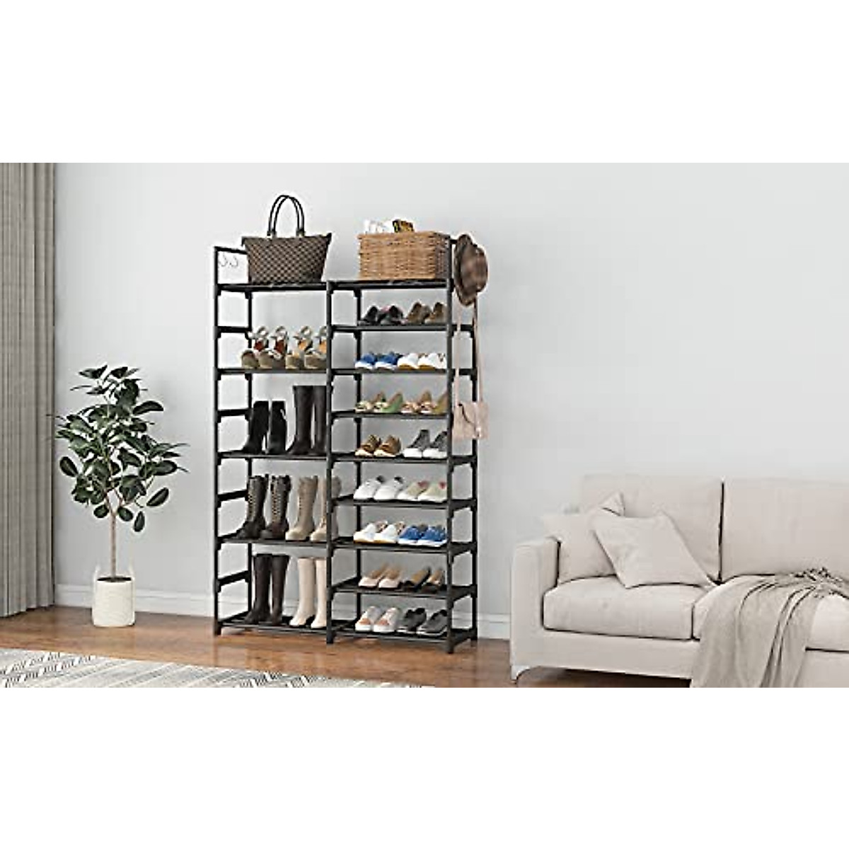 WOWLIVE 9 Tiers Shoe Rack Shoe Storage Shoe Organizer 30-35 Pairs Shoe Tower Unit Shelf Durable Metal Pipes with Plastic Connectors Stackable Cabinet Black(SSS2B9)