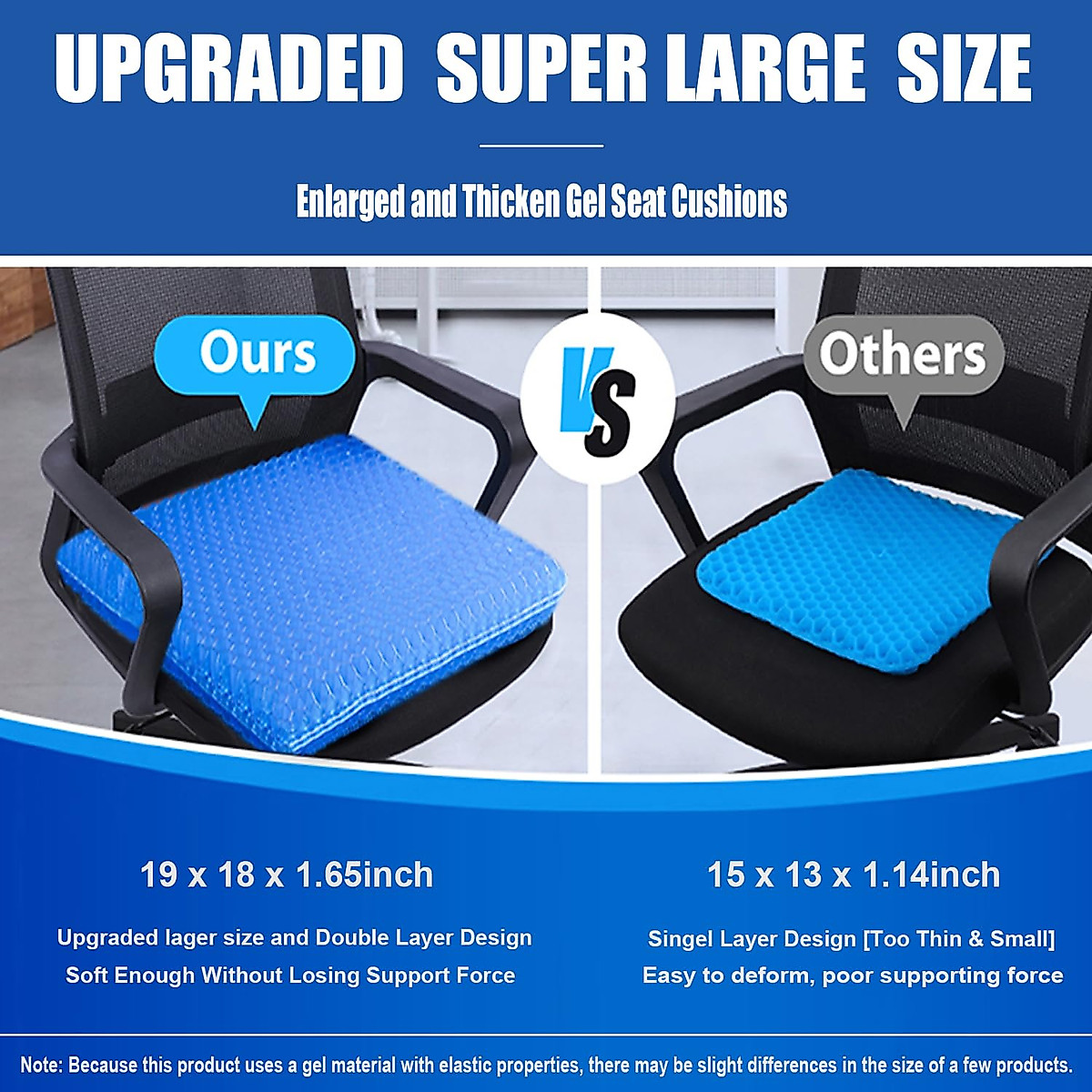 Gel Seat Cushion for Long Sitting Pressure Relief (Super Large & Thick) - Non-Slip Gel Chair Cushion for Back,Sciatica,Tailbone Pain Relief - Seat Cushion for Office Desk Chair,Car Seat,Wheelchair