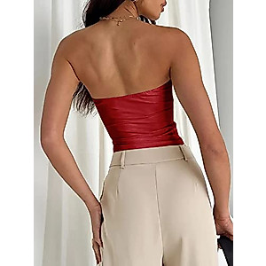 Trendy Queen Strapless Tops for Women Sexy Tube Bandeau Basic Backless Crop Tops Cute Summer Outfits 2023 Sleeveless Slim Fit Stretchy Y2k Shirts Teen Girls Red