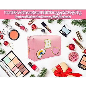 Personalized Inital Preppy Makeup Bag Set with Zipper, Monogram Waterproof Travel Cosmetic Bag for Women, Cute Preppy Patch Toiletry Bag for Traveling Outdoors, Gift Ideal for Christmas Thanksgiving