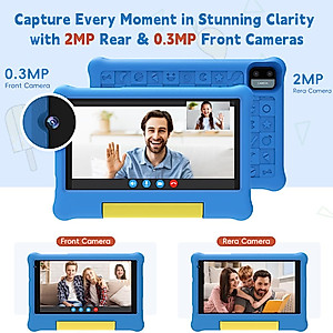 ApoloSign Kids Tablet 7 inch, 2+32GB Storage, Android 13 Tablet for Kids, Parental Control, Pre-Installed Educational Apps & YouTube Kids, 3000mAh Battery, Dual Cameras, EVA Protective Case, Blue