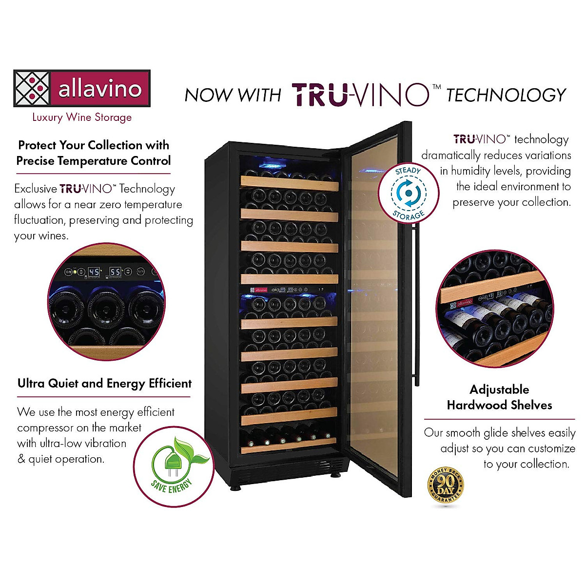 Allavino 24" Wide Vite II Tru-Vino 99 Bottle Dual Zone Black Right Hinge Wine Refrigerator