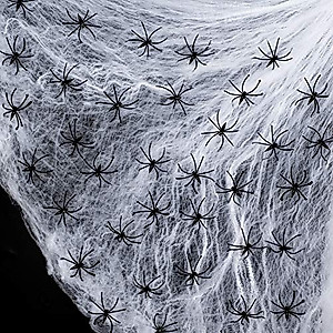 DearHouse 1100 sqft Halloween Stretch Spider Webs Indoor & Outdoor Spooky Spider Webbing with 60 Fake Spiders for Halloween Decorations