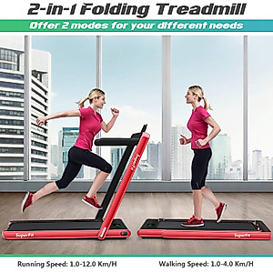 GYMAX Walking Pad, 2.25HP Foldable Treadmill with LED Display, Remote & Smart App Control, 2 in 1 Under Desk Treadmill, Portable Compact Folding Treadmill for Small Space/Home/Office