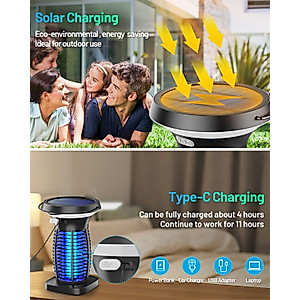 Solar Bug Zapper Outdoor, Mosquito Zapper Indoor Outdoor, Electric Fly Zapper with Camping Lantern, Waterproof Mosquito Traps, Cordless Mosquito Killer Lamp for Patio, Backyard, Home, Balcony
