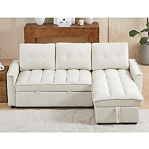 FANYE L-Shaped 3-Seaters Reversible Sleeper Sectional Sofa W/Pull Out Couch Bed and Storage Chaise for Living Room, Chenille Tufted Upholstered Convertible Sofabed with USB and Type-C Charging Ports