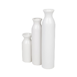 Mind Reader Decorative Canister Set, Rustic Tabletop Decorations, Triple Vase Display Arrangement, Faux Floral Holders, Varying Sizes, Farmhouse Style, Pack of 3, Ceramic, White