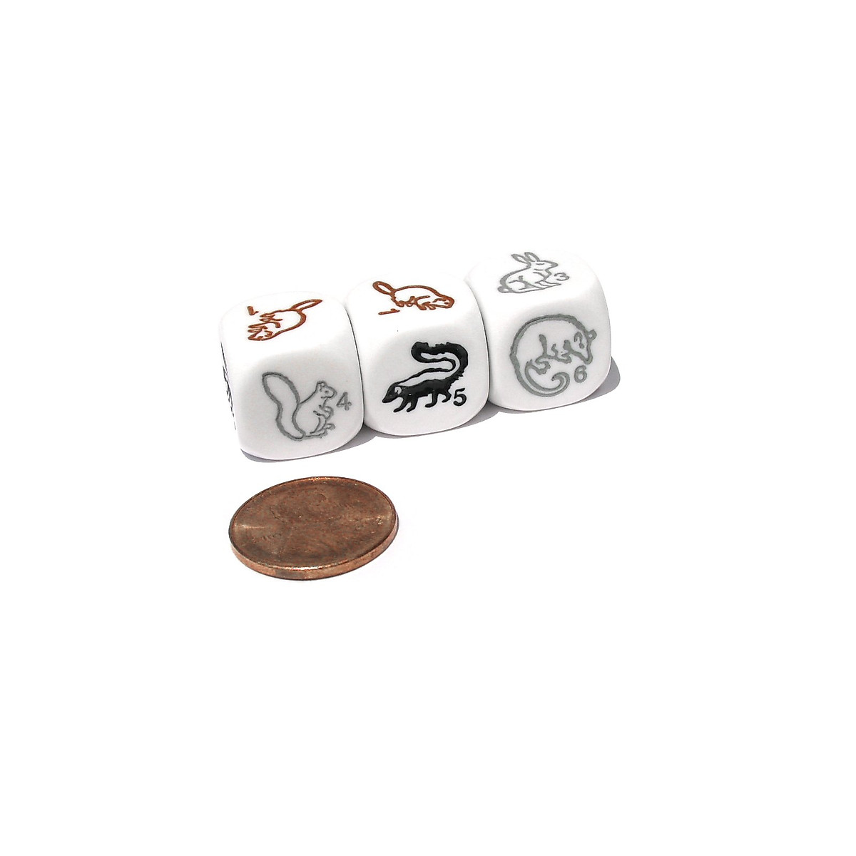 Koplow Games Set of 6 Woodland Creatures 16mm D6 Animal Dice - White with Multi-Color Etches