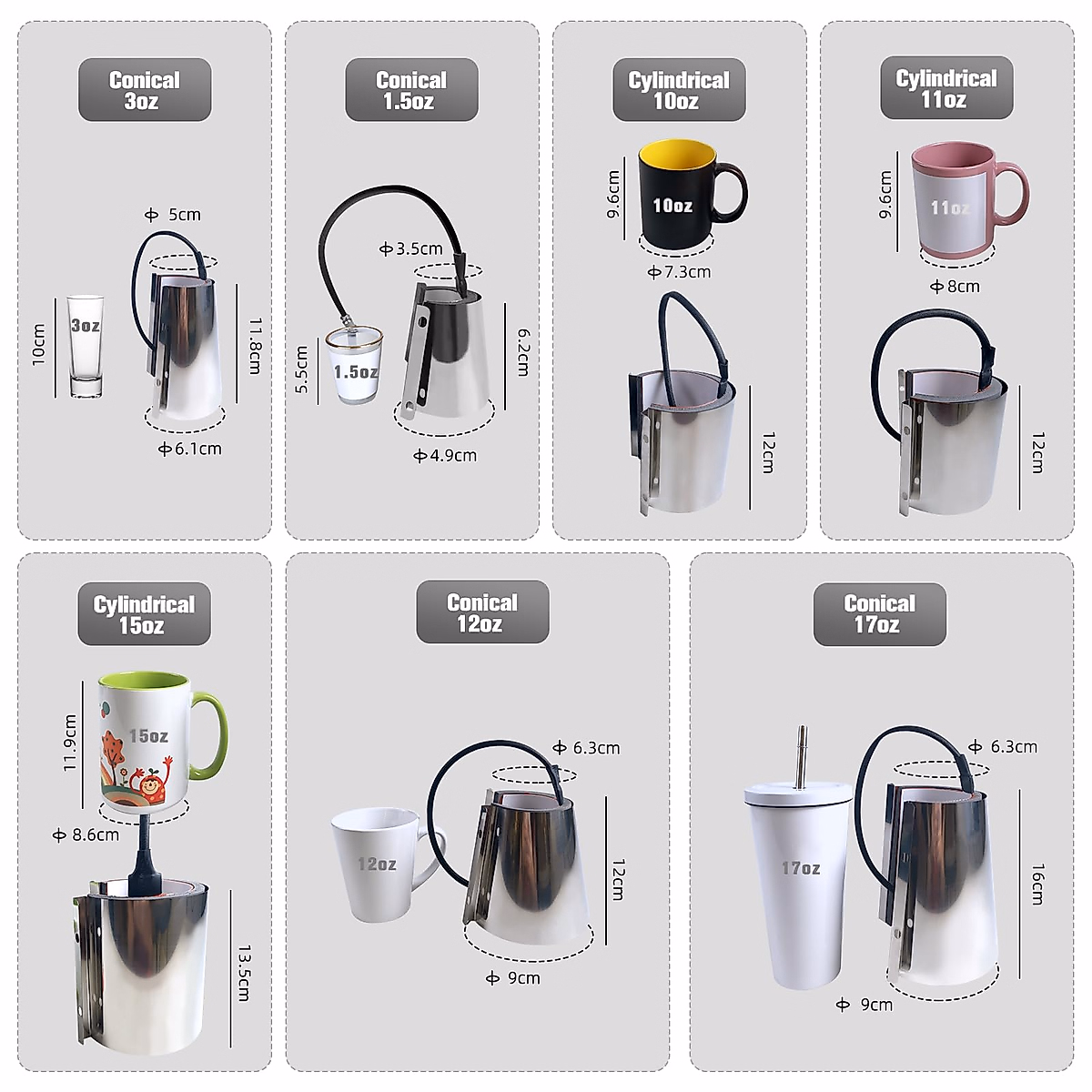 BetterSub Mug Cup Press Heating Transfer Attachment Silica Gel 110V for Heat Press Machine Transfer Sublimation Conical 3oz Shot Glass