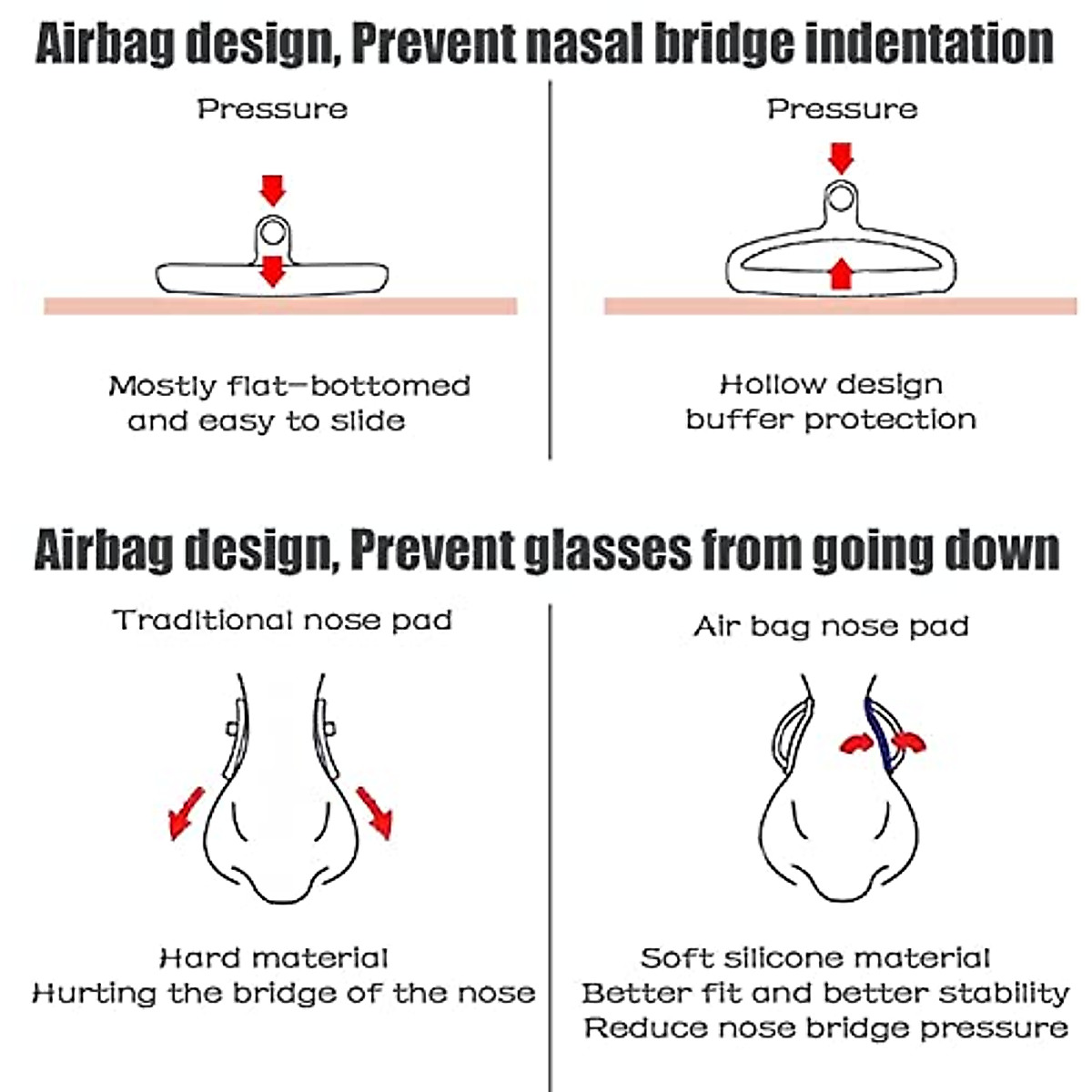 AONUOWE 15mm Soft Silicone Air Chamber Eyeglass Nose Pads, Repair Kit, Glasses Screws and Micro Screwdriver Cleaning Cloth, 5 Pairs of Screw-in Bag Pad Set + 1*Cleaning cloth