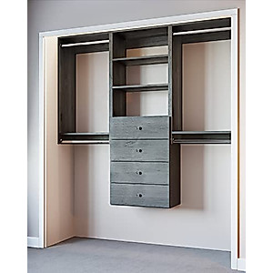 MC Modular Closets Closet Kit with Hanging Rods, Shelves & Drawers - Corner Closet System - Grey, 96 inches Wide