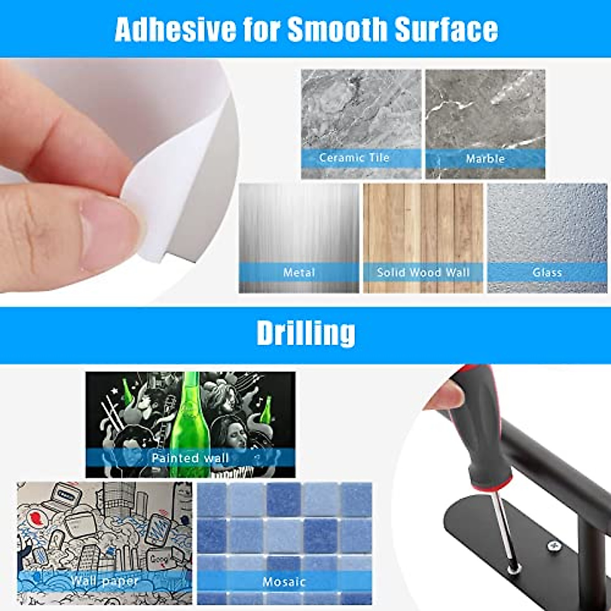 WEKIS Matte Black Paper Towel Holder Under Cabinet, Bathroom Towel Holder Self Adhesive or Drilling Wall Mounted, Paper Towels Holders for Kitchen, Sturdy Rustproof Stainless Steel Paper Towel Holder…