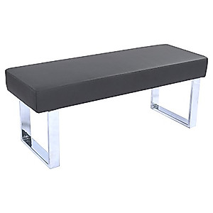 Armen Living Amanda Bench in Grey Faux Leather and Chrome Finish 48 x 19 x 18