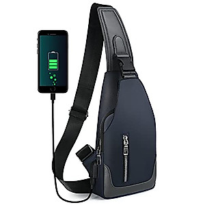 Sling Backpack with USB Charging Port, Chest Bag Crossbody Daypack Shoulder Bag for Women & Men, Hiking, Cycling, Travel #2 Blue