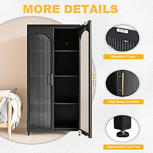 RpAosd 59" Metal Storage Cabinet with Glass Doors,Glass Display Cabinet for Living Room,Dining Room and Kitchen,Decorative Sideboard Buffet Cabinet with Glass Doors and Shelves (Black)