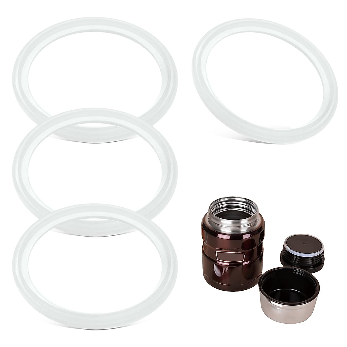 Hasanbar Replacement Gaskets Compatible with Thermos Stainless King Food Jar 16 and 24 Ounce, Silicone Seals Ring Ensures Containers a Leak-Proof Seal, O-Rings with No Phthalate/Latex/BPA - 4 Pack