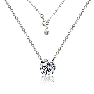 Raneecoco STUNNING FLAME 18K White Gold Plated Sterling Silver Cubic Zirconia Necklace for Women | 1 ct Simulated Diamond | Round CZ Solitaire Dainty Pendant Necklace, 40+5cm Chain