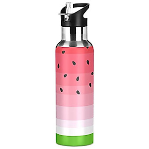 xigua Watermelon Water Bottle with Straw Lid Vacuum Insulated Stainless Steel Thermo Flask for Sports Cycling Hiking School Home,20 oz.