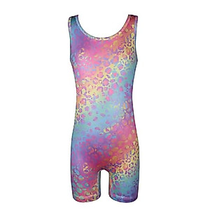 2 Packs Skinny Gymnastics Leotards For Toddler Girls Scoop Neck With Shorts, Little Kids Skinny Colorful Dance Workout Unitards Biketards Tanks Rainbow Leopards