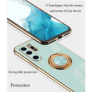 Compatible for Huawei P30 Pro Case Ring Holder Magnet Silicone, Huawei P30 Pro Phone Case Thin Protective Case Aesthetic Black 360° Rotatable Metal Stand (Green)