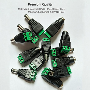 DAYKIT 10 Pairs 12V Male+Female 2.1x5.5MM DC Power Jack Plug Adapter Barrel Connector for CCTV Security Camera Led Strip