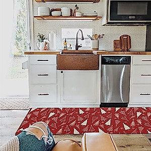 Libaoge Christmas Kitchen Rugs and Mats Set of 2 Xmas Tree Red Background Kitchen Sink Mat,Non-Slip Area Runner Rug,Washable Floor Mat for Home Dining Room Office 20"x32"+20"x47"