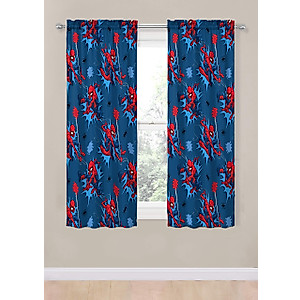 Jay Franco Kids Window Drapes - 4 Piece Curtain Set Includes 2 Tiebacks, Beautiful Bedding Room Décor and Easy Set Up, Blue - Spiderman, 63 Inch