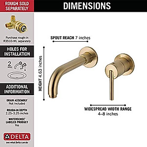 Delta Faucet Trinsic Wall Mount Faucet, Gold Bathroom Faucet, Wall Mount Bathroom Faucet 3 Hole, Widespread Bathroom Faucet, Champagne Bronze T3559LF-CZWL