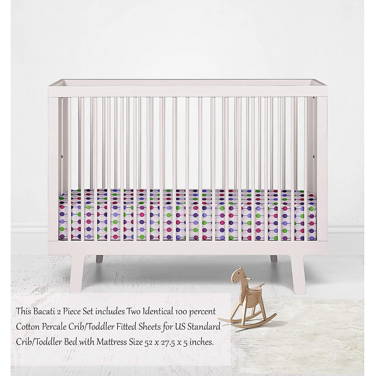 Bacati - 2 Pack Dots Purple Girls 100% Cotton Universal Baby US Standard Crib or Toddler Bed Fitted Sheets (Pearl String, Purple)