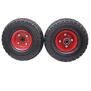 4.10/3.50-4" Flat Free Hand Truck Tire on Wheel for Dolly Hand Cart 2 New 10" Replacement Tire with 5/8" Center Shaft Hole
