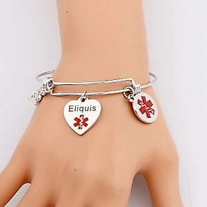 KEYCHIN Surgical Grade Steel Medical Alert ID Bracelet for Men Women Epilepsy/Blood Thinner SOS Emergency Medical Bracelets (E*liquis)