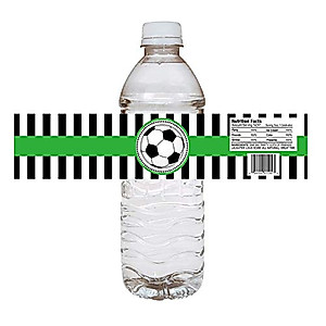Soccer Ball Party Water Bottle Labels by Adore By Nat - Boy Girl Birthday Baby Shower Sticker - Set of 12