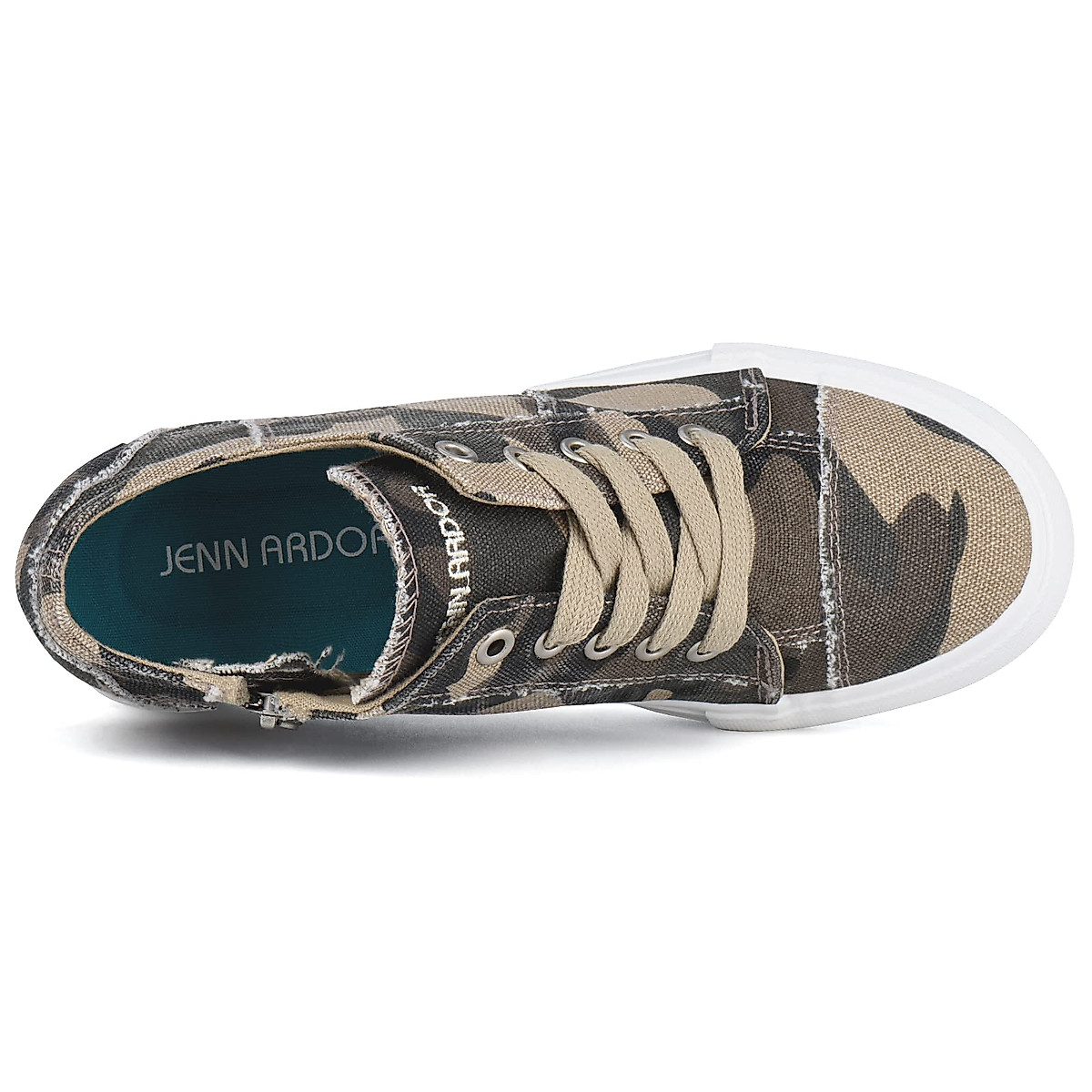 Women's Fashion Platform Sneakers Low Top Canvas Flats Lace-up Side Zipper Casual Comfortable Walking Shoes Army Green