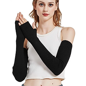 NOVAWO Wool Blend Warm Arm Warmers Super Soft Long Fingerless Gloves for Women