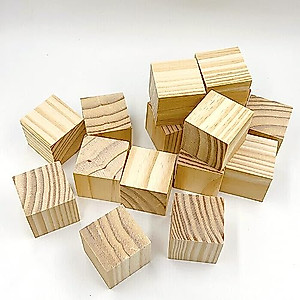 Wood Blocks for Crafts, 1.5 inch Unfinished Wood Cubes, 15 Pcs Natural Wooden Blocks, Wood Square Blocks, Wooden Cubes for Arts and DIY Projects, Puzzle Making